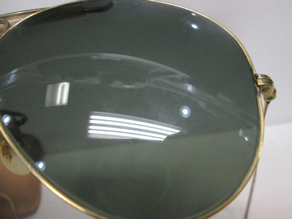 VINTAGE RAY BAN 12K GOLD FILLED SHOOTERS AVIATOR SUNGLASSES LEATHER ...