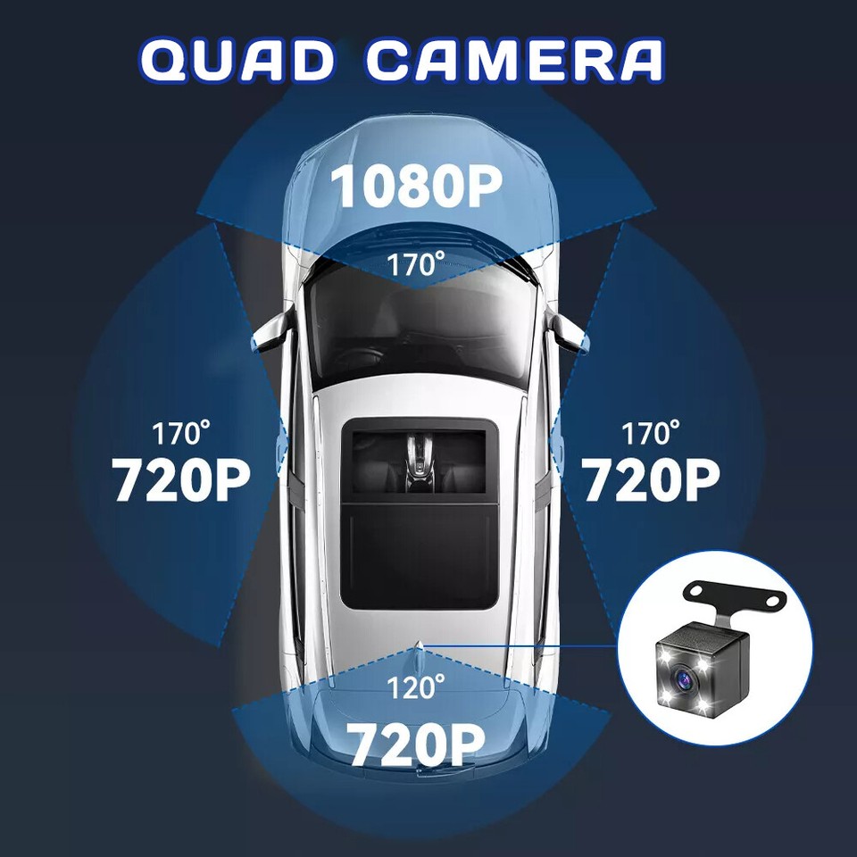HD 1080P 360° Dash Cam 4 Channel Driving Recorder Car Front+Rear ...