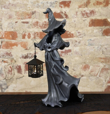 Cracker Barrel Black Resin Halloween Witch with LED Lantern In Hand ...