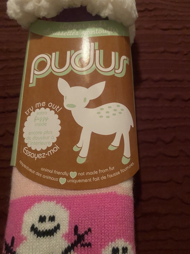 Pudus SM-PK-C Slipper Socks Pink Snowman Faux Fur Non Slip Grip NEW | eBay