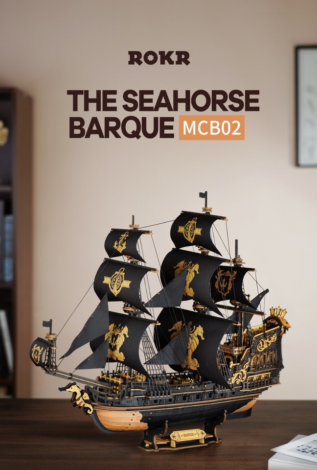 ROKR The Seahorse Barque 3D Wooden Puzzle DIY Ship Model Toys Kits Gift ...
