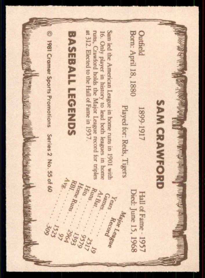 1981 CRAMER BASEBALL LEGENDS SERIES 2 #32 ENOS SLAUGHTER ST. LOUIS ...