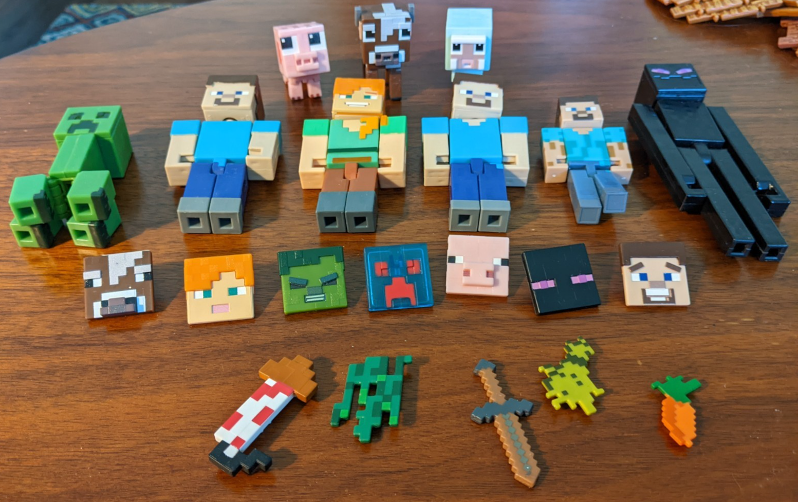 Minecraft Figures Lot Weapons Figures Steve Alex Enderman Creeper Pig ...