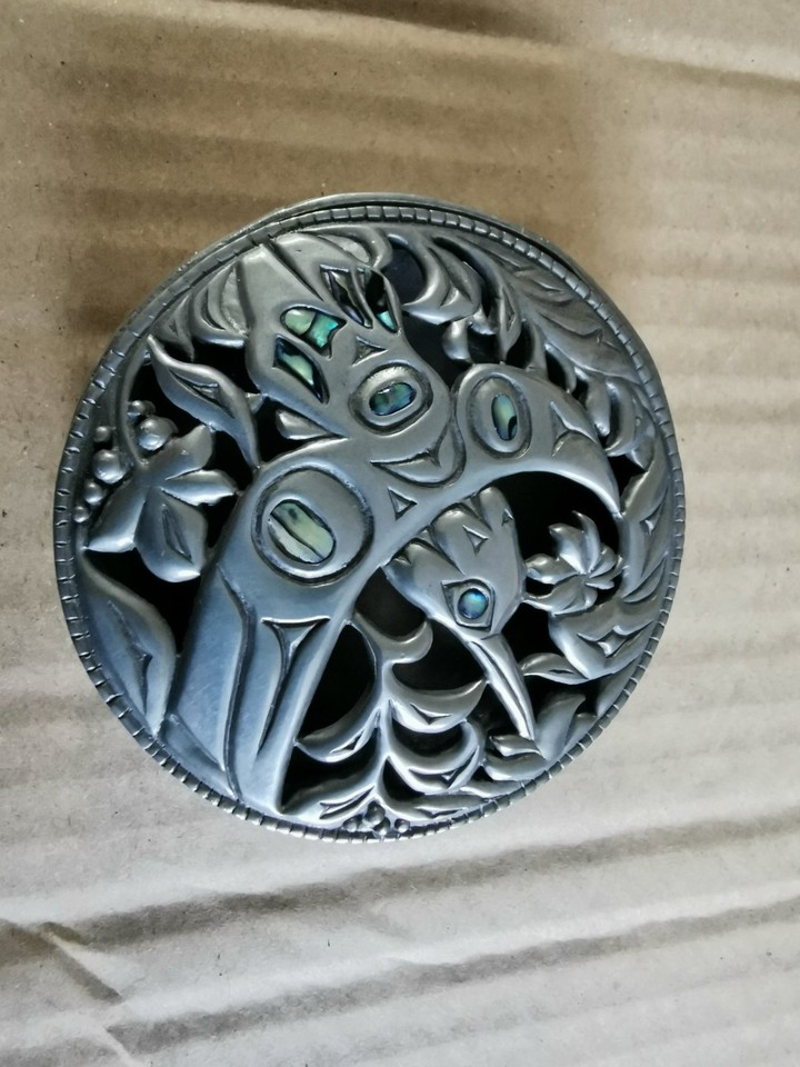 Highly Decorative Hand Made Pewter Trinket Box. Bird Hummingbird Crow ...