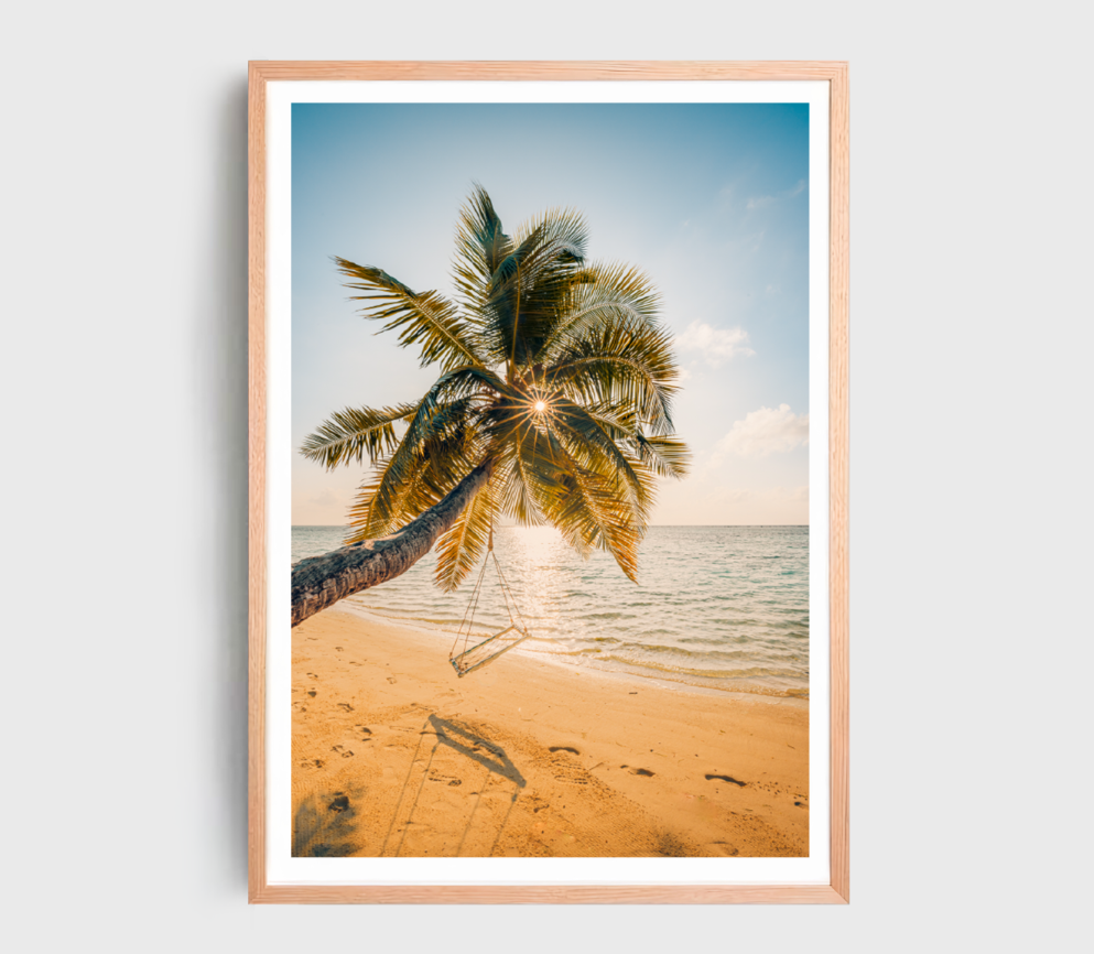 Plam Tree Print, Sea Shore Wall Art, Cloudy Sky Framed Beach Wall Art ...