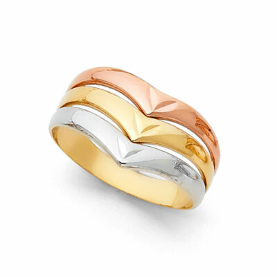 14k Real Solid Tri Color Gold 10 mm Seven Day Semanario Ring Anillo Oro ...