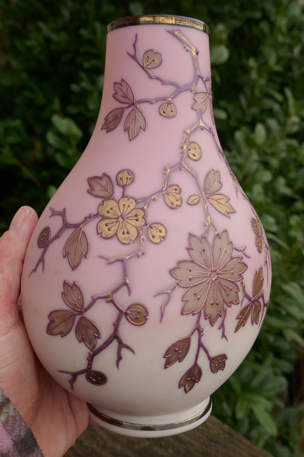 Antique Thomas Webb Peachblow Satin Glass Enameled Vase - 8" Tall | eBay