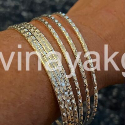 7 PCs. 925 Sterling Silver Hammered Bangle Slender Skinny Stackable Bangle SP13 | eBay