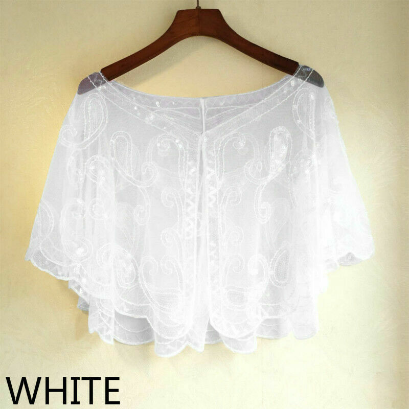 Lady Sequin Mesh Cape Bolero Shawl Wrap Wedding Bride Glitter Banquet ...
