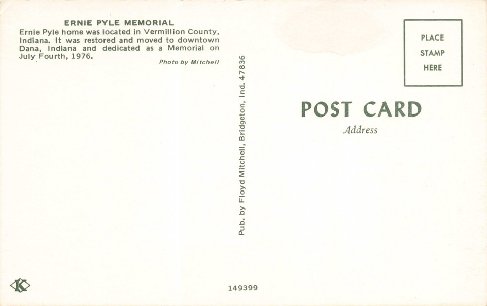 Postcard IN Dana Ernie Pyle World War II Museum Memorial Home ...