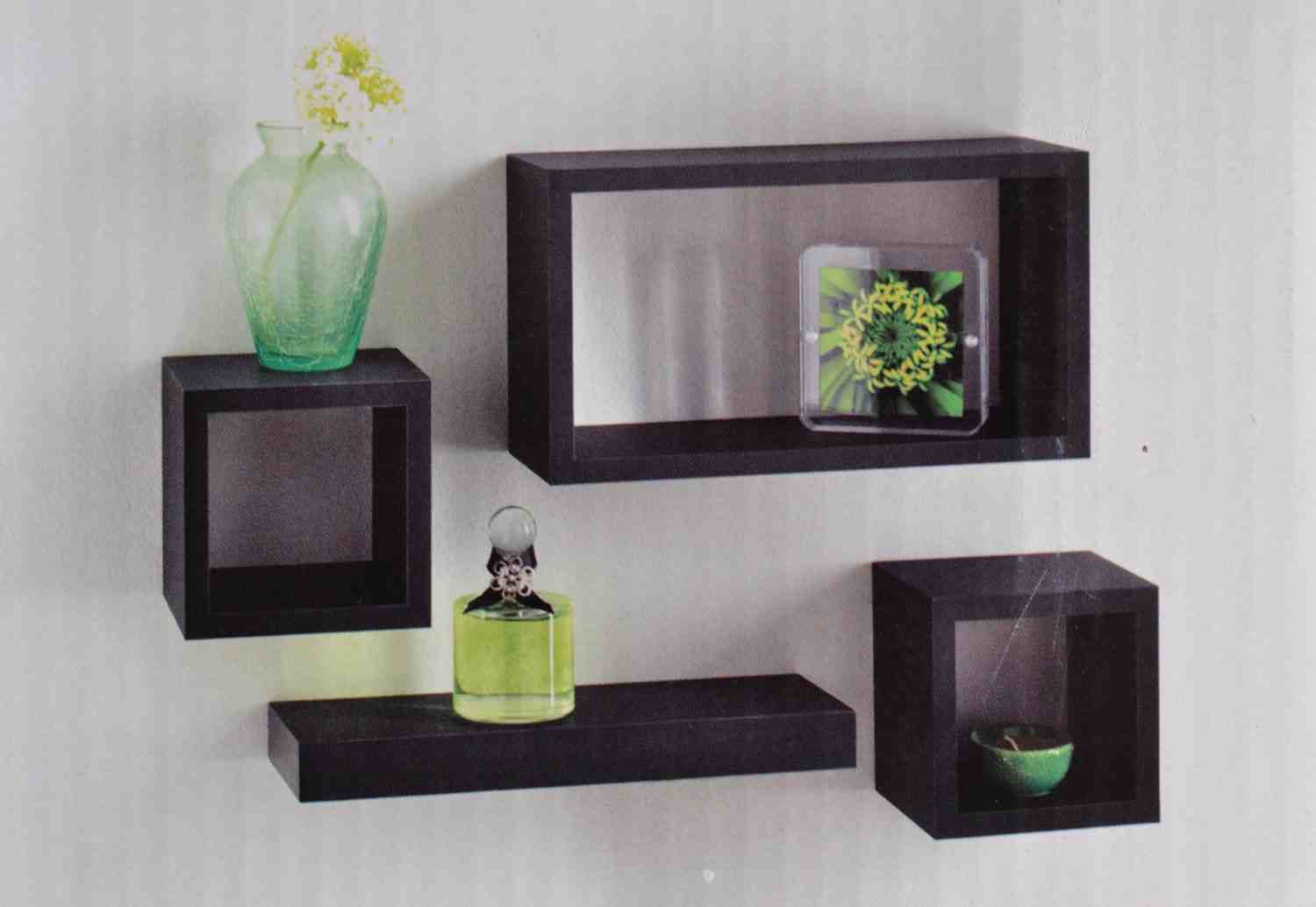 Set of 4 Wooden Wall Cube Floating Shelf Storage Display Wood Unit ...