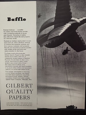 Gilbert Paper 1943 Fortune Magazine WW2 Print Ad Barrage Balloons ...