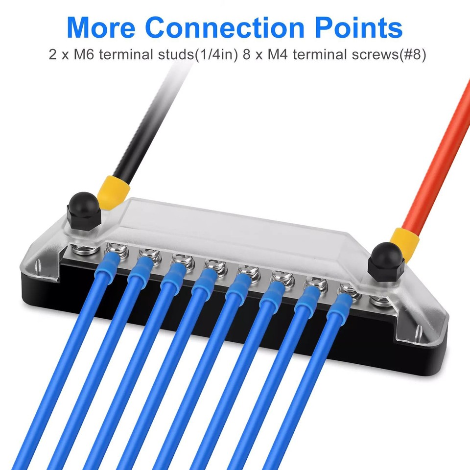 New 12V 48V DC Bus Bar Marine 1/4" #8 Stud Power Distribution Block For ...