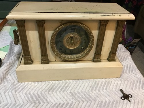 Antique E. Ingraham 8-day Mantle Clock 4 Column White Wood early 1900's ...