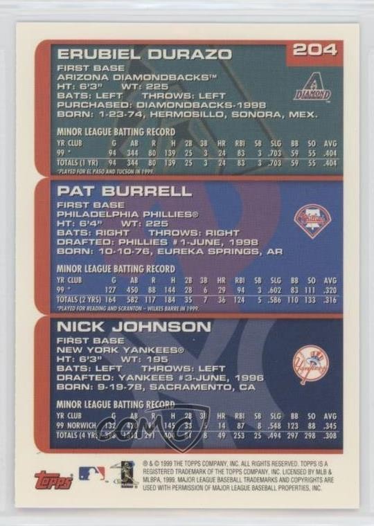 2000 Topps Prospects Erubiel Durazo Pat Burrell Nick Johnson #204 | eBay