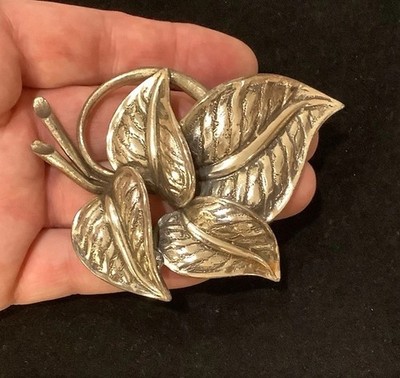 Huge Vintage Silver Tone Signed Tortolani Floral Leaf Brooch Pin ...