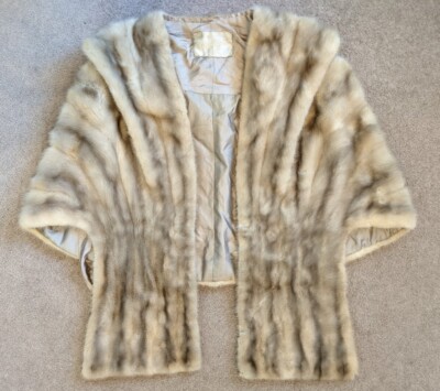 Vtg Mink Fur Shawl Cerulean Emba natural Blue MINK Stole shrug Silver J ...