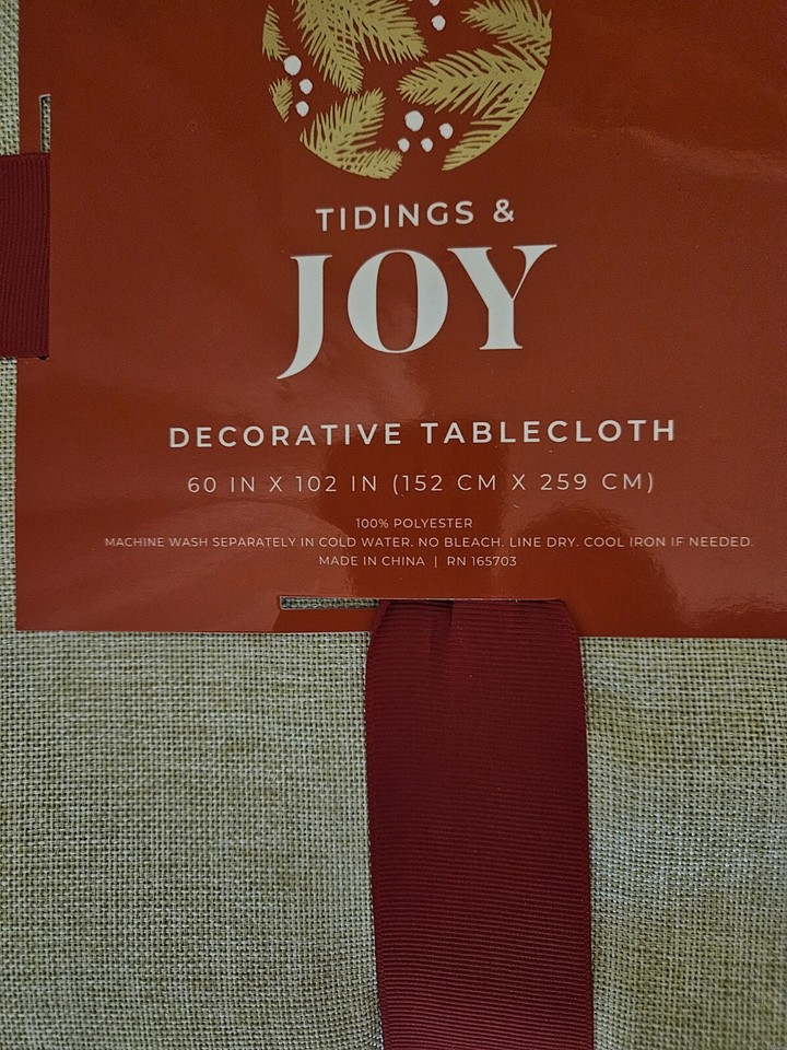 TIDINGS &JOY Decorative Christmas Tablecloth 60"x102" NWT | eBay
