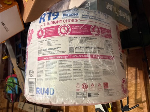 Owens Corning Pink R19 unfaced Insulation New Roll, With Support Rods ...