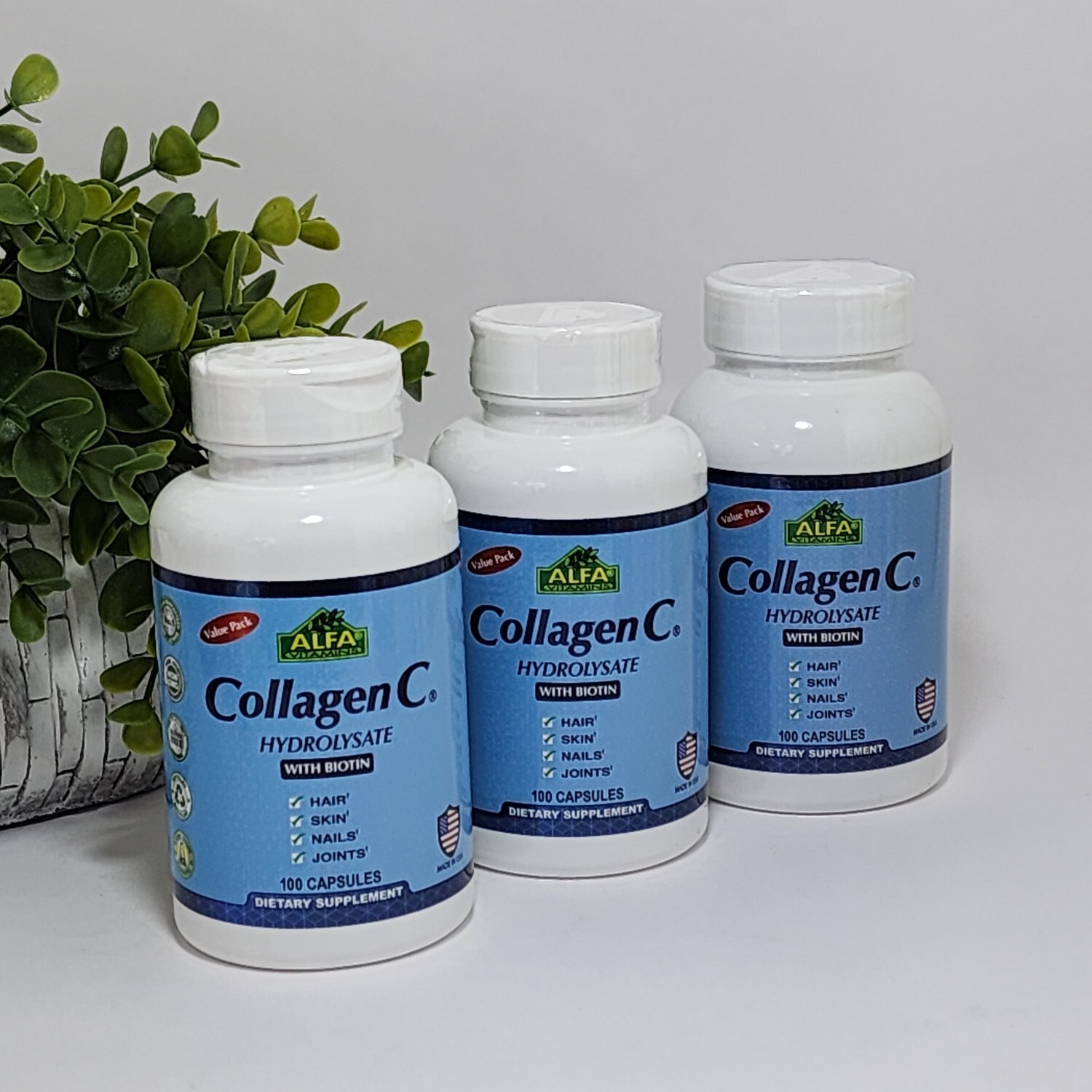 Alfa Collagen Hydrolysate Vitamin C Biotin 100 Caps Hair Skin Nails ...