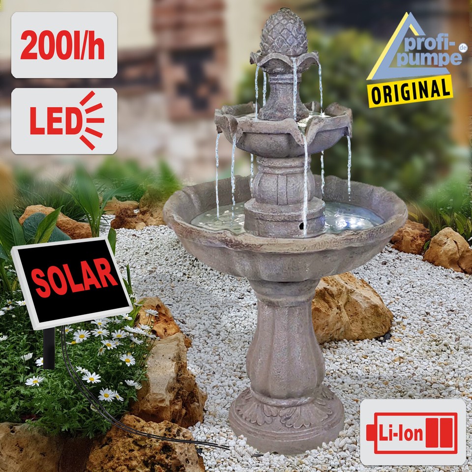 SOLAR BRUNNEN SPRINGBRUNNEN GARTEN BRUNNEN ZIER SOLAR WASSERSPIEL ...