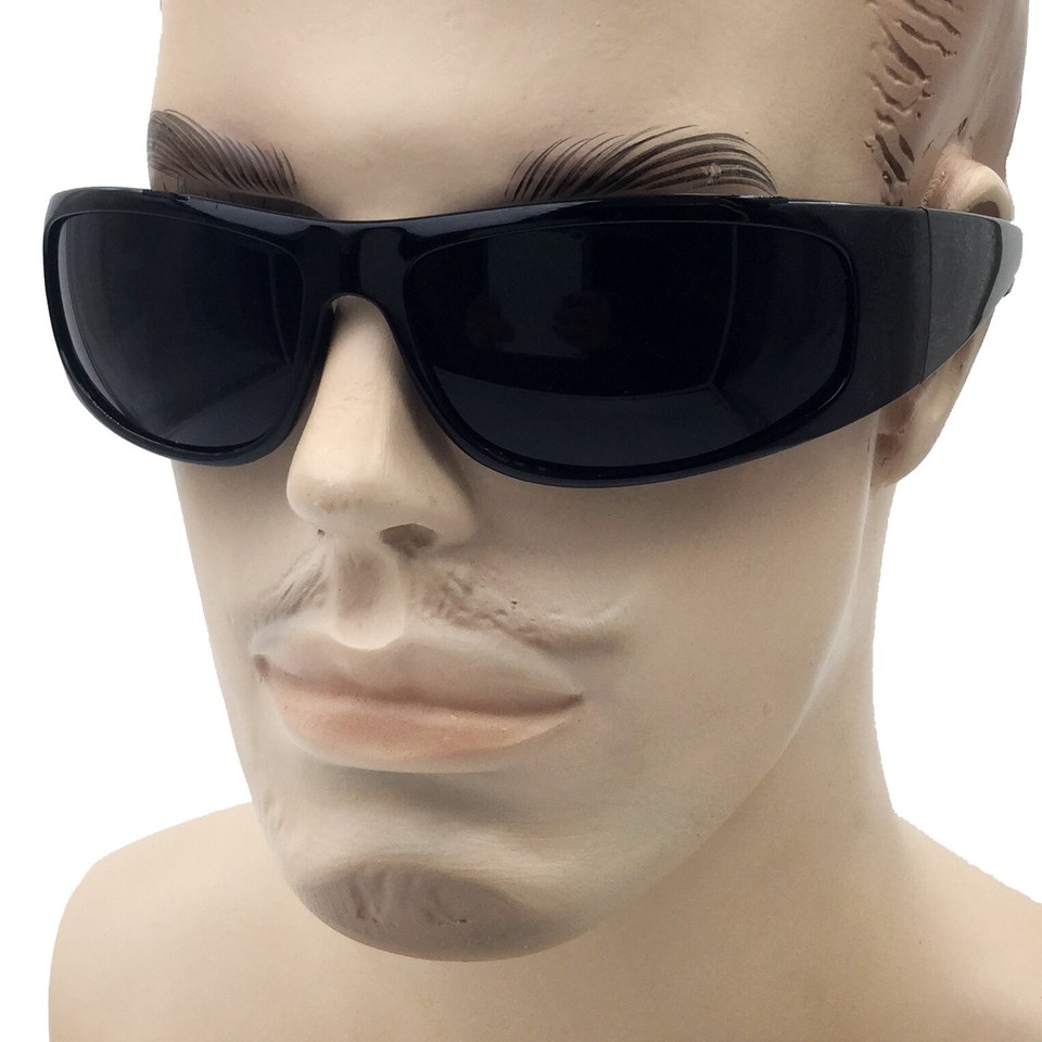 Wrap Around Matte Super Dark Lens Sport Biker Rider Gangster Chopper ...