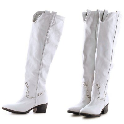 AS98 Airstep White Leather Boho Over The Knee Tall Boots Size US 8.5 ...
