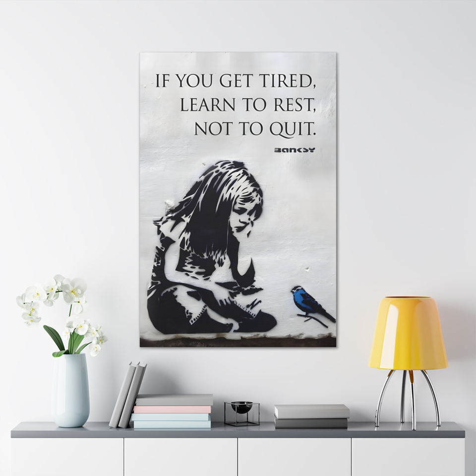 Banksy Bluebird Girl Canvas Rest Don't Quit Quote Street Art Wall Decor ...