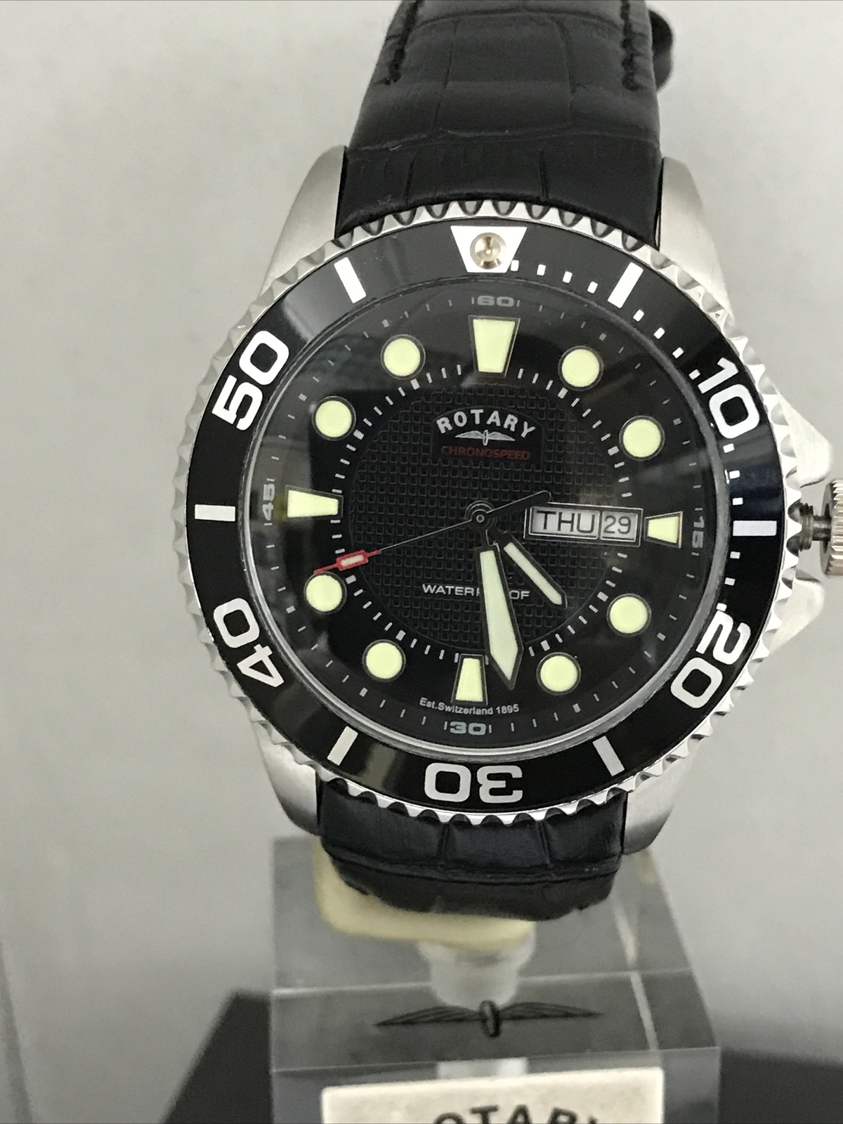 Rotary Mens Chronospeed Military Style Diver Black Leather Strap ...