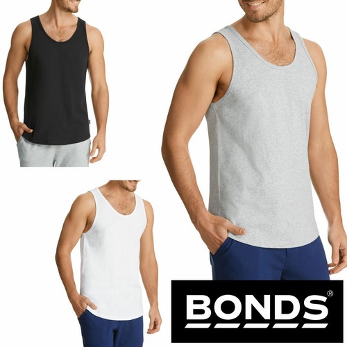Mens Bonds Besties Tank Athletic Cotton Singlet Top White Black Grey ...