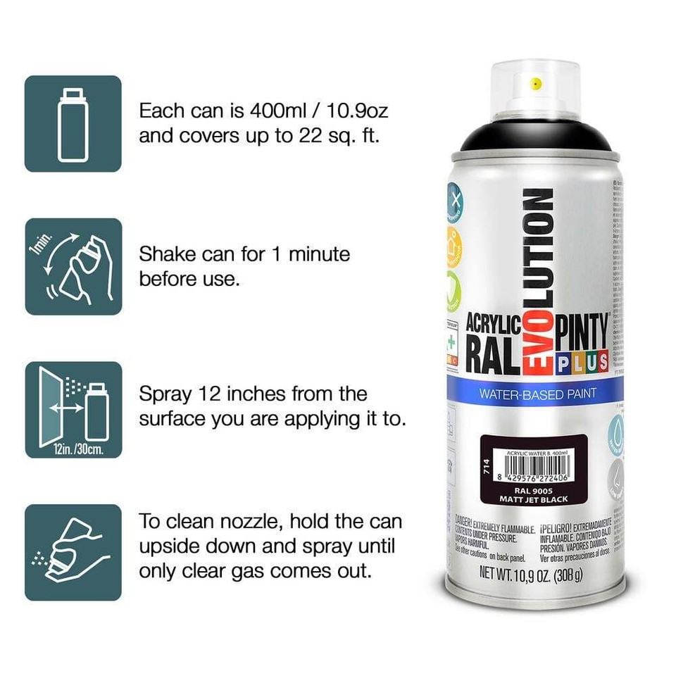 Evolution Acrylic 10.9 Oz. Matt Jet Black, Water Base Spray Paint ...