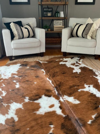 New Cowhide Rug Tricolor Brown Cow Hide Skin Leather Rug Average Size ...
