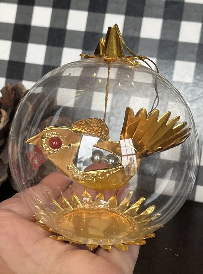 Vintage Resl Lenz Glass Gold Spinning Bird Christmas Ornament- Germany ...