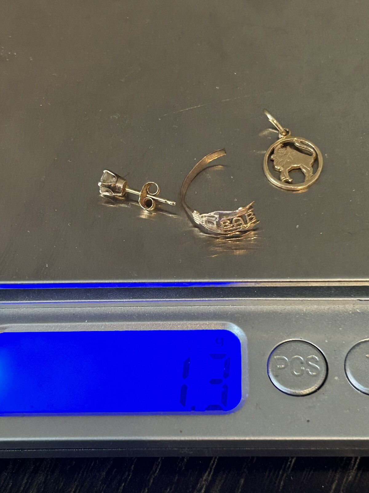 10k Gold Scrap - Ring - Earring With Diamond Pendant - Solid Gold 1.3 ...