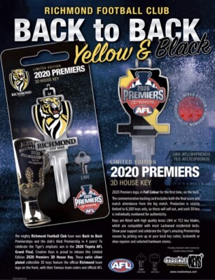 Richmond Tigers Premiers 2020 LIMITED EDITION House Key -IN STOCK NOW ...
