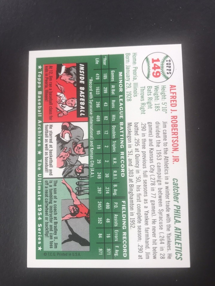 1994 TOPPS -1954 TOPPS ARCHIVE REPRINTS # 149 JIM ROBERTSON - PHILA A'S ...