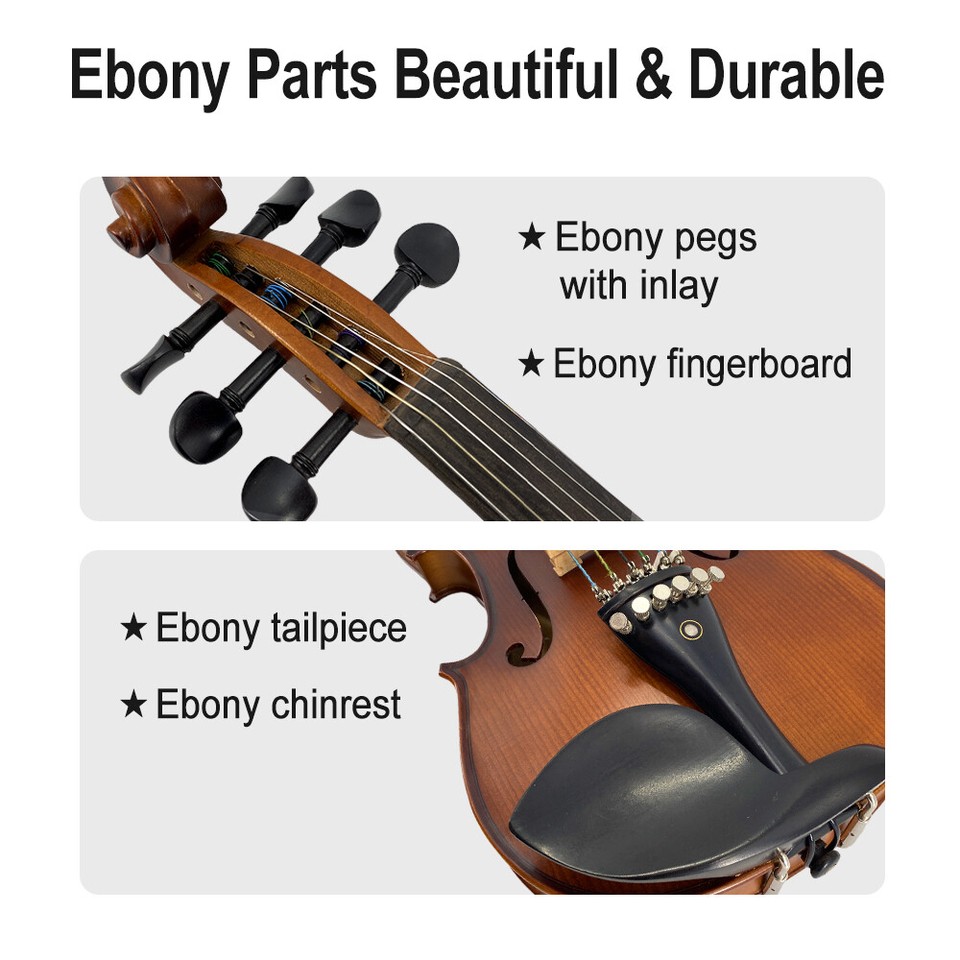 6 String Violin 4/4 Acoustic violin Maple Spruce Hand Made Ebony parts ...