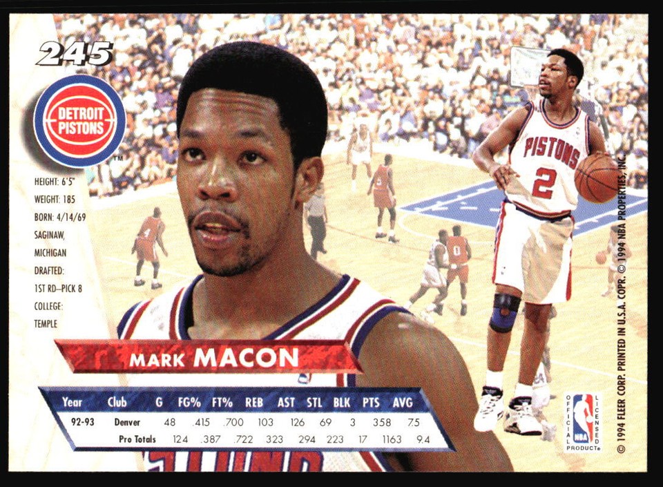 1993 Ultra Mark Macon #245 Detroit Pistons | eBay