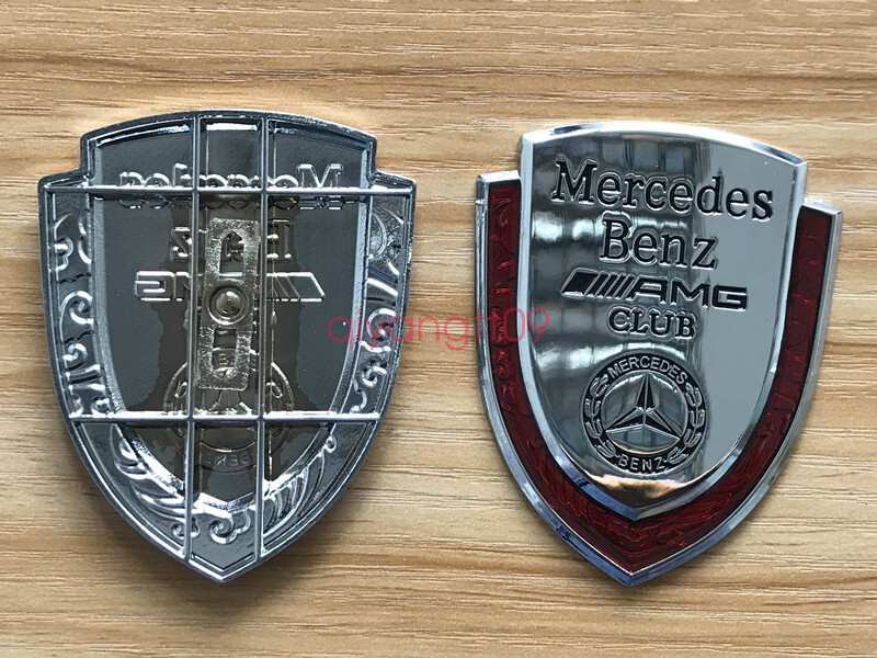 2pcs Chrome / RED 3D logo Mercedes Benz car body problem badge For ...