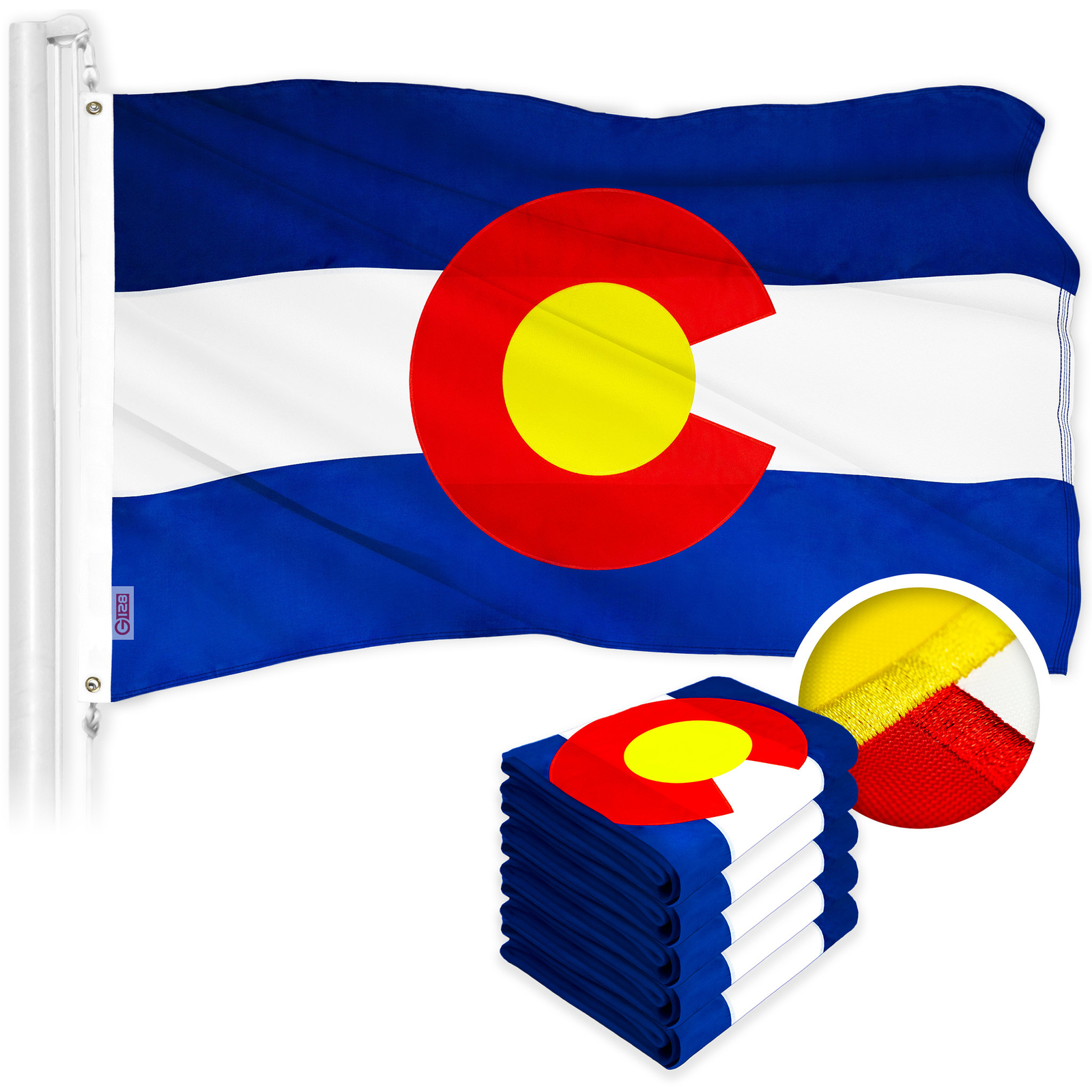 G128 5 Pack: Colorado CO State Flag 2.5x4 Ft Embroidered 300D Polyester ...
