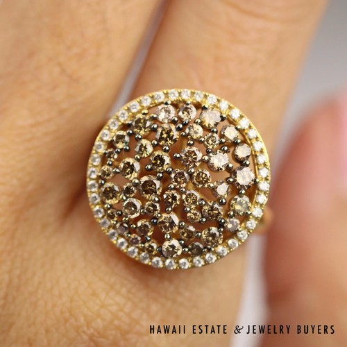 Fancy Chocolate Diamond 19mm Circle 18k Yellow Gold Ring Size 6.5 | eBay