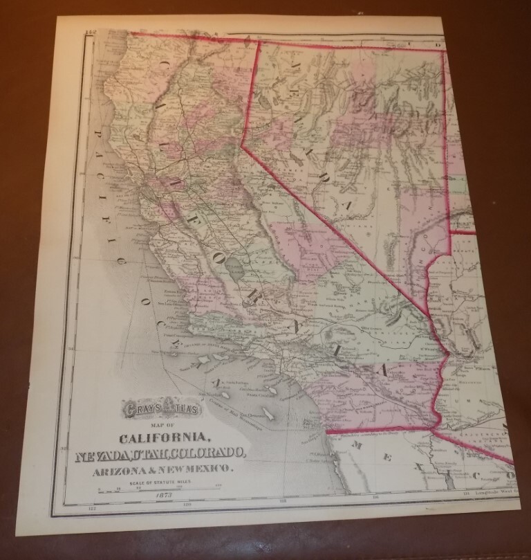 1875 Frank Gray HAND-COLORED Map of OREGON, WASHINGTON, CALIFORNIA ...