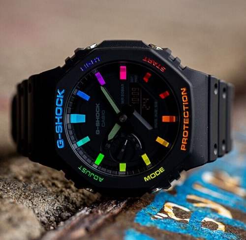 Casio G Shock GA 2100 CasiOak Mod Rainbow modified Hand Painted Custom ...