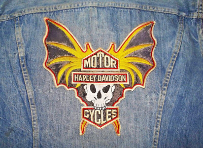 Vtg 70's-80s HARLEY Skull BAT WINGS Outlaw BIKER Motorcycle PATCH XL ...