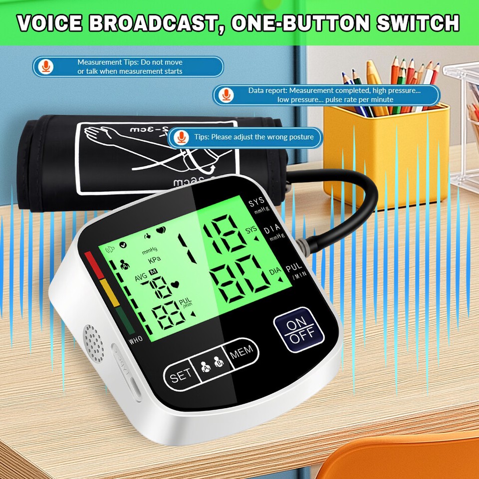 Blood Pressure Monitor Upper Arm,Automatic Digital Rechargeable Voice ...