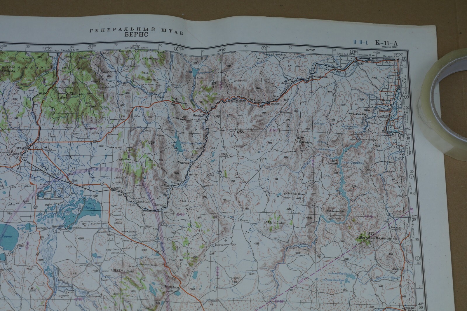 AUTHENTIC Soviet Russian Topographic Map BURNS, OREGON USA 1:500 000 Ed ...
