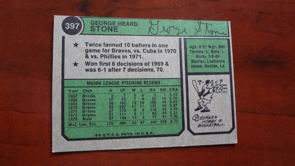 1974 TOPPS # 397 GEORGE STONE BASEBALL CARD | eBay