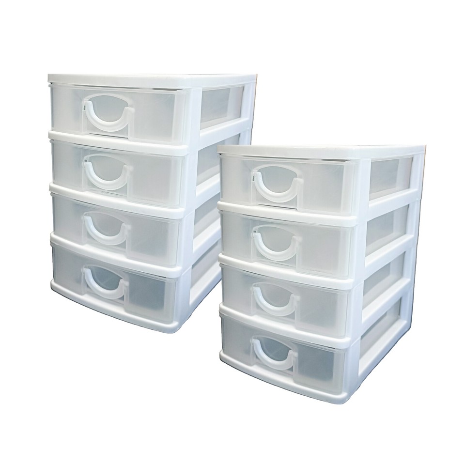 2 x 4 Tier Mini Storage Drawers Draw Tower Unit Office School Jewellery ...