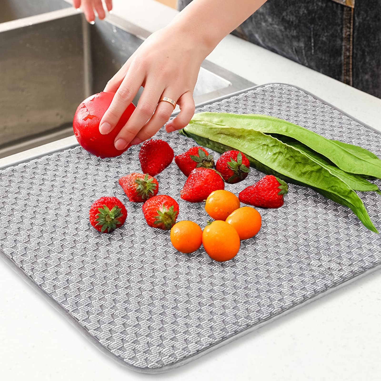 2 Pack Microfiber Dish Drying Mat,24*17 inch Absorbent Dish Drainer ...