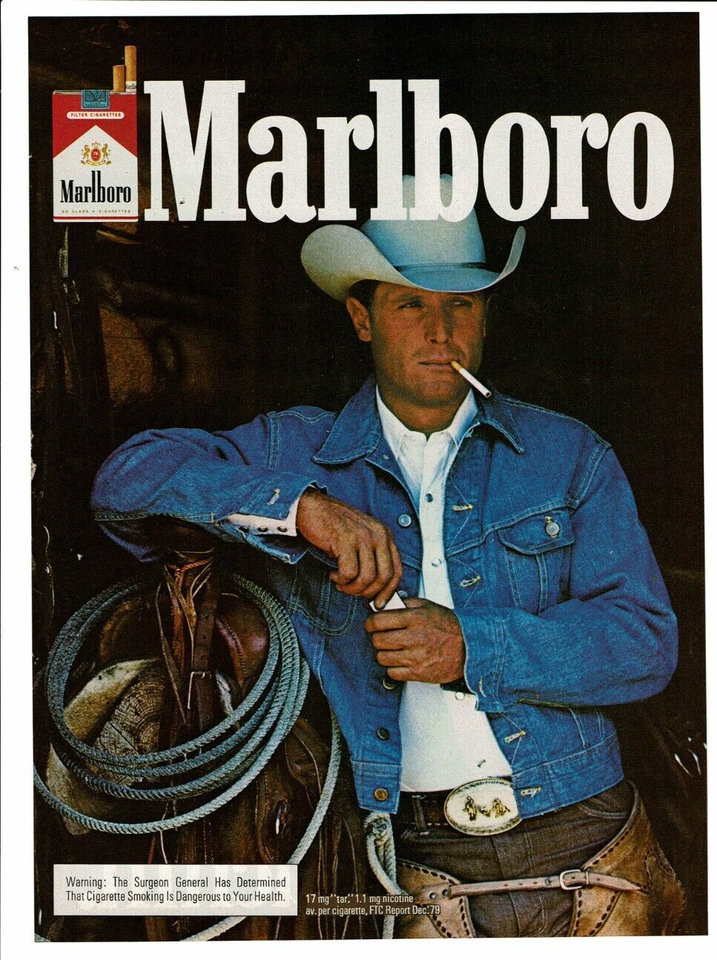 1980 Vintage Print Ad Marlboro Cowboy Man Hat Jean Jacket Lasso | eBay